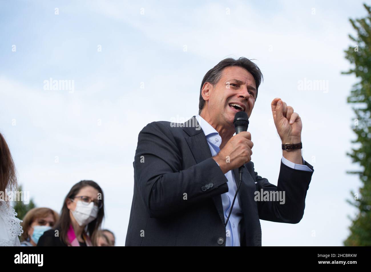 Giuseppe Conte president of political party "Movimento 5 Stelle" speaks ...