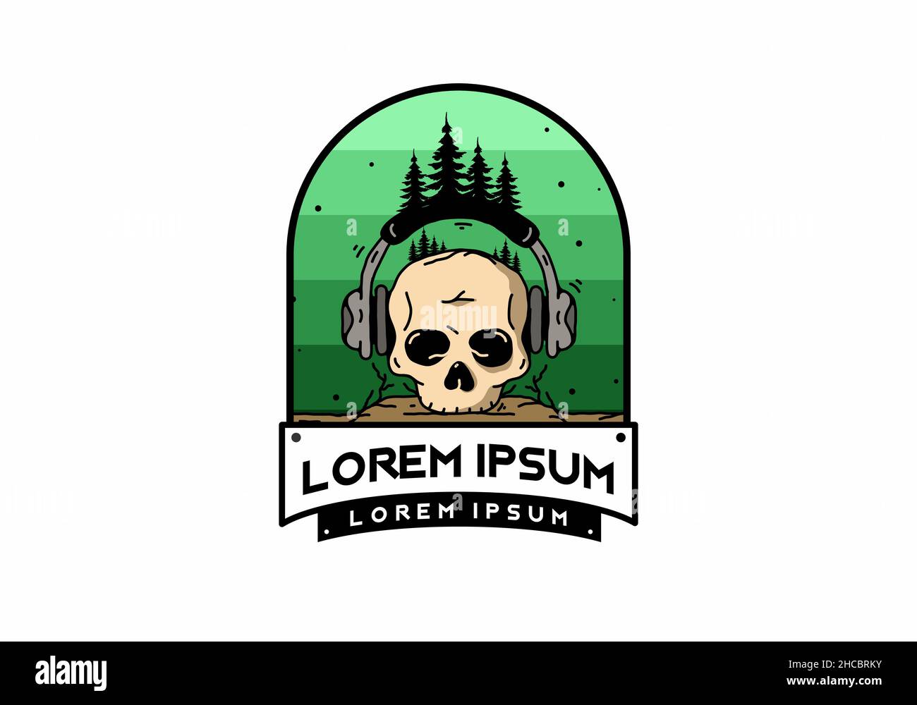 Skull head with headphone and pine trees illustration Stock Vector ...