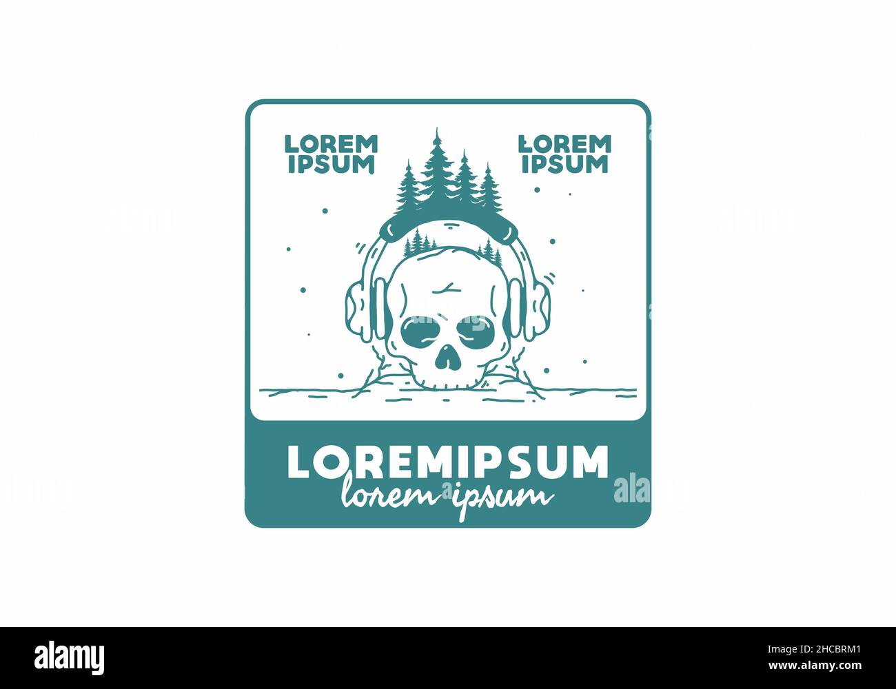 Skull head with headphone and pine trees illustration Stock Vector ...
