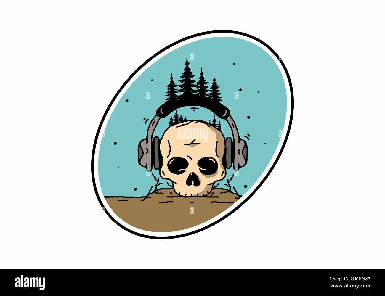 Skull head with headphone and pine trees illustration Stock Vector ...