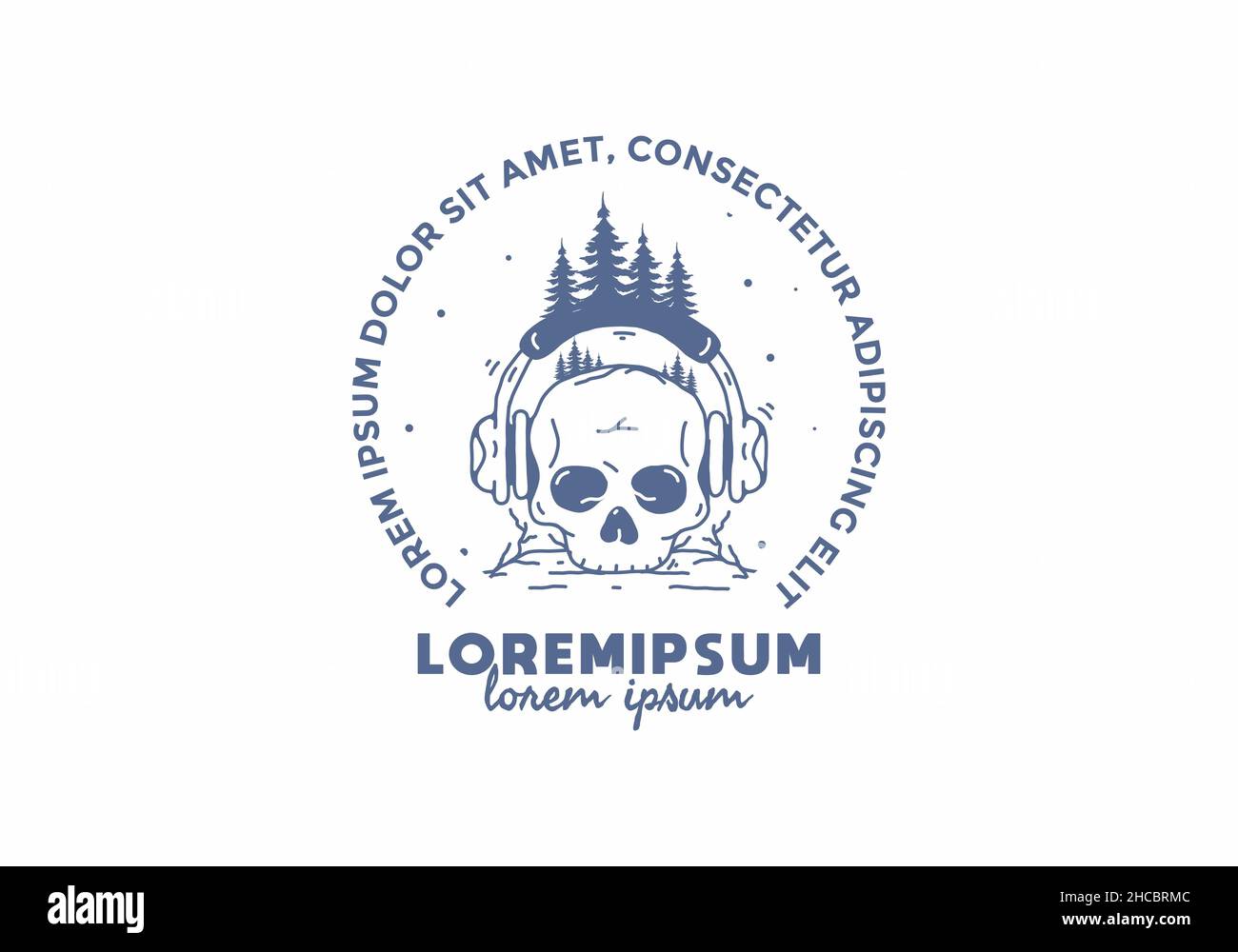 Skull head with headphone and pine trees illustration Stock Vector ...