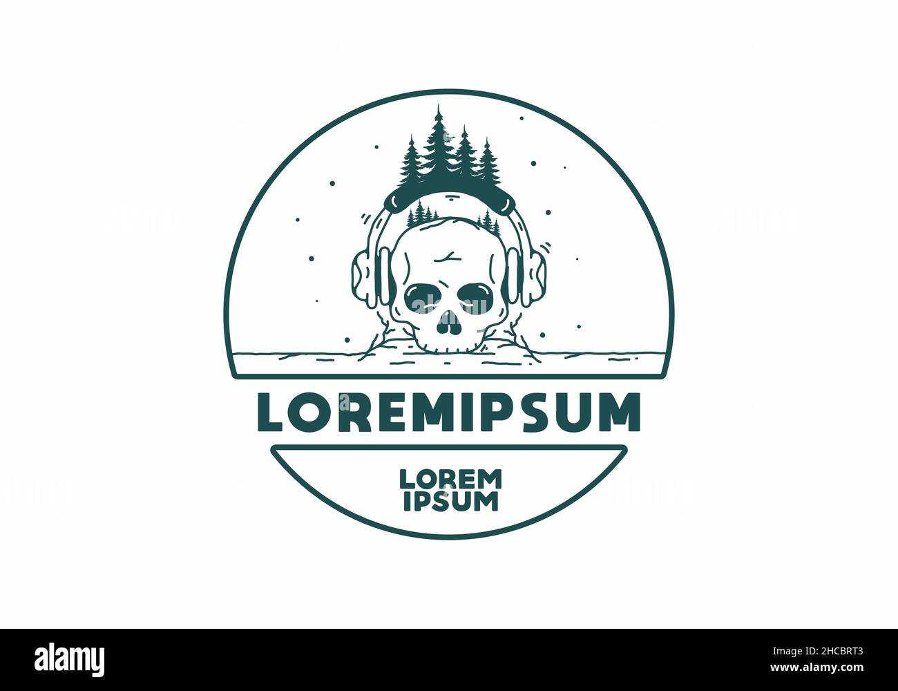 Skull head with headphone and pine trees illustration Stock Vector ...