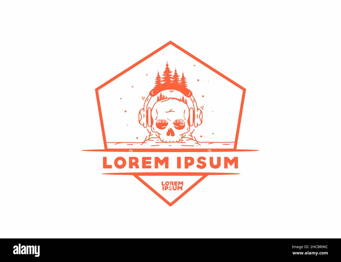 Skull head with headphone and pine trees illustration Stock Vector ...