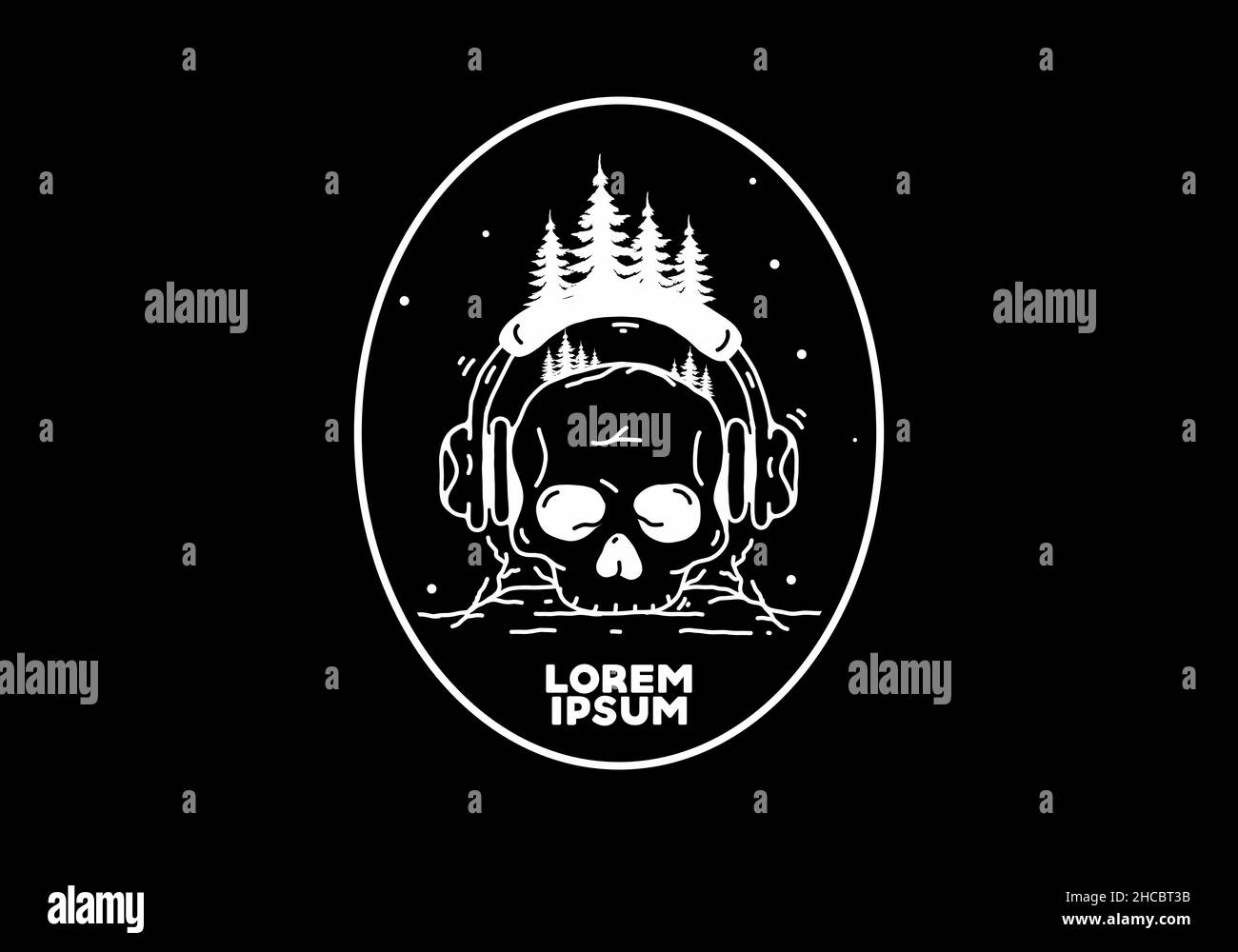 Skull head with headphone and pine trees illustration design Stock ...