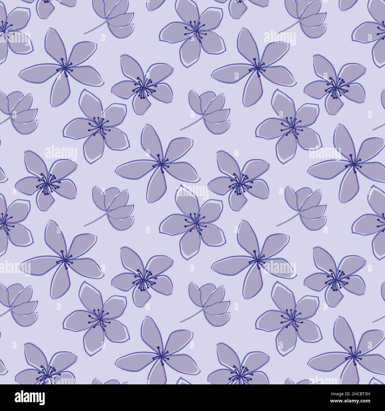 Jasmine floral vector seamless pattern background. Line art hand drawn flower heads, blossom ...