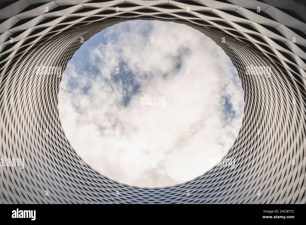 Switzerland, Basel-Stadt, Basel, Sky seen through open ceiling of Messe ...