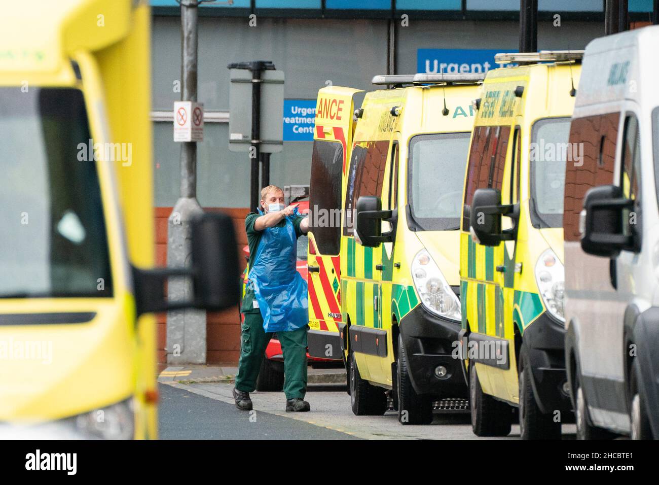 A paramedic at the rear doors of an ambulance outside the Royal London ...