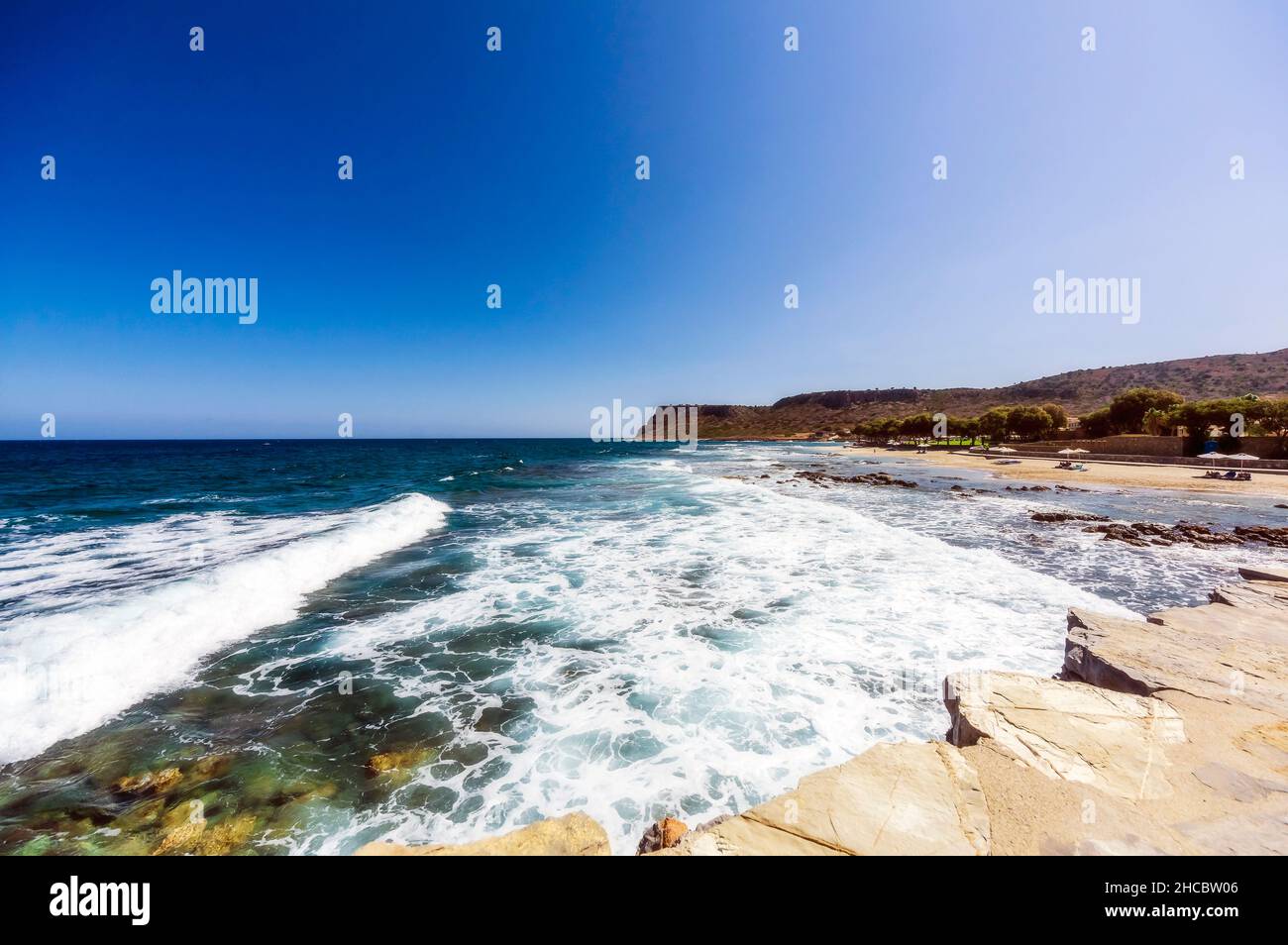 Greece, Crete, Sissi, Clear sky over coastal landscape of Crete Stock ...