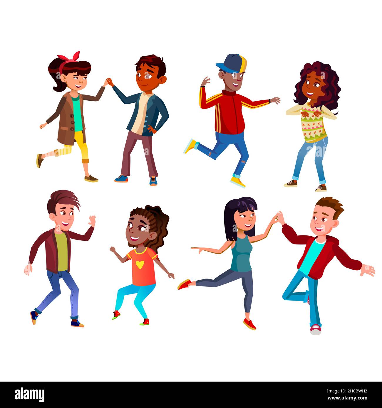 Boys And Girls Kids Couple Dancing Set Vector Stock Vector Image & Art ...