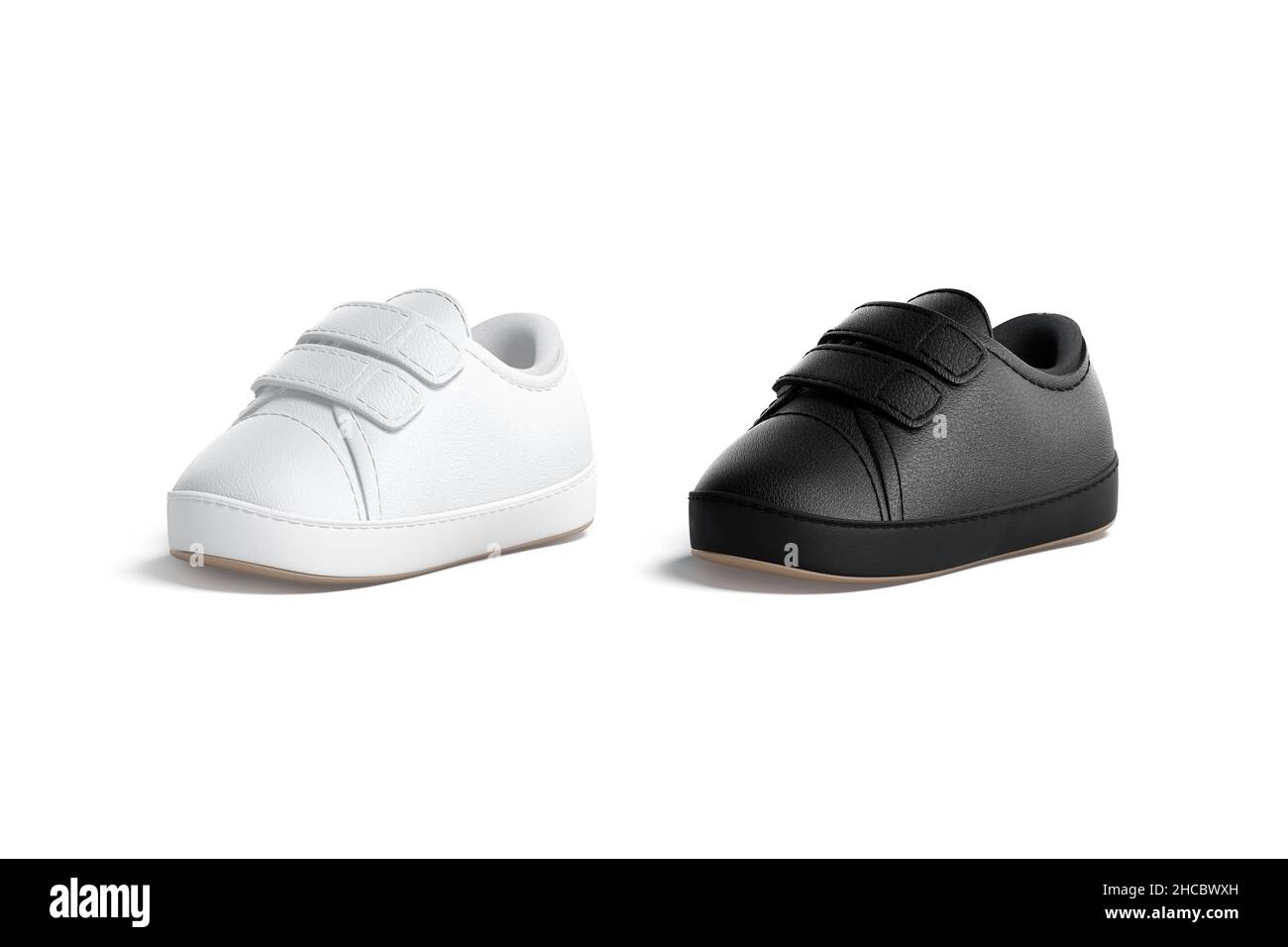Blank black and white baby shoes mockup, half-turned view Stock Photo ...