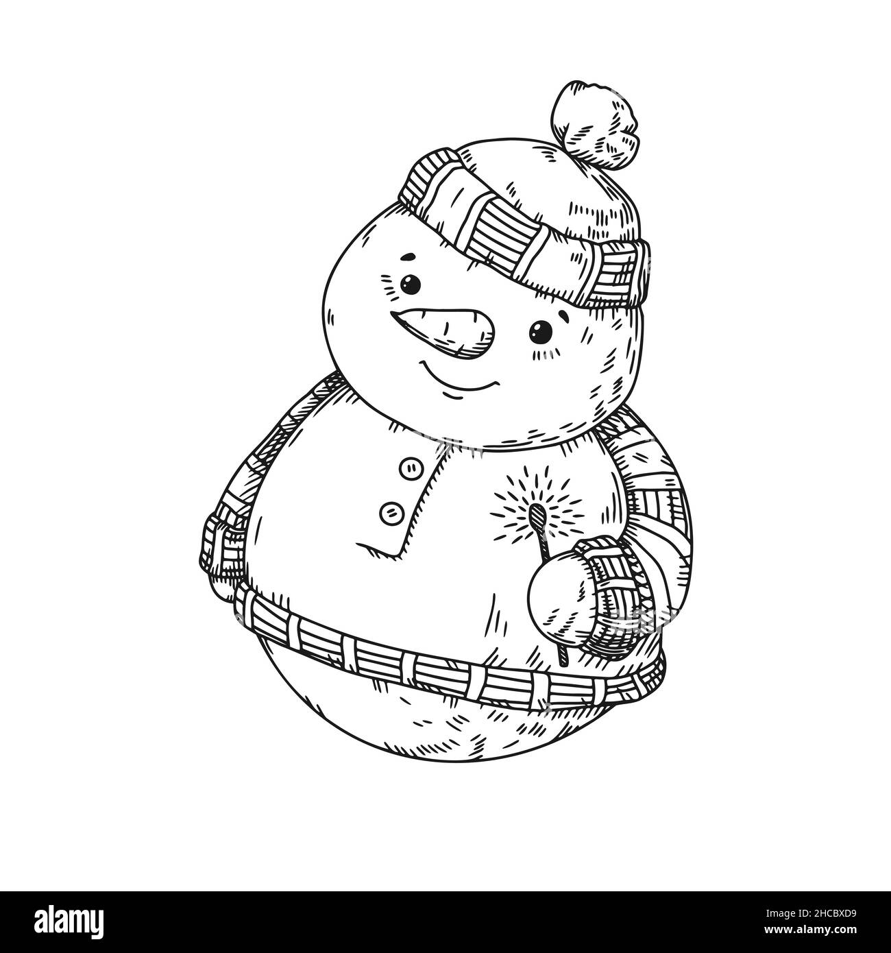 Cute Christmas snowman in doodle style. Vector illustration. Christmas ...
