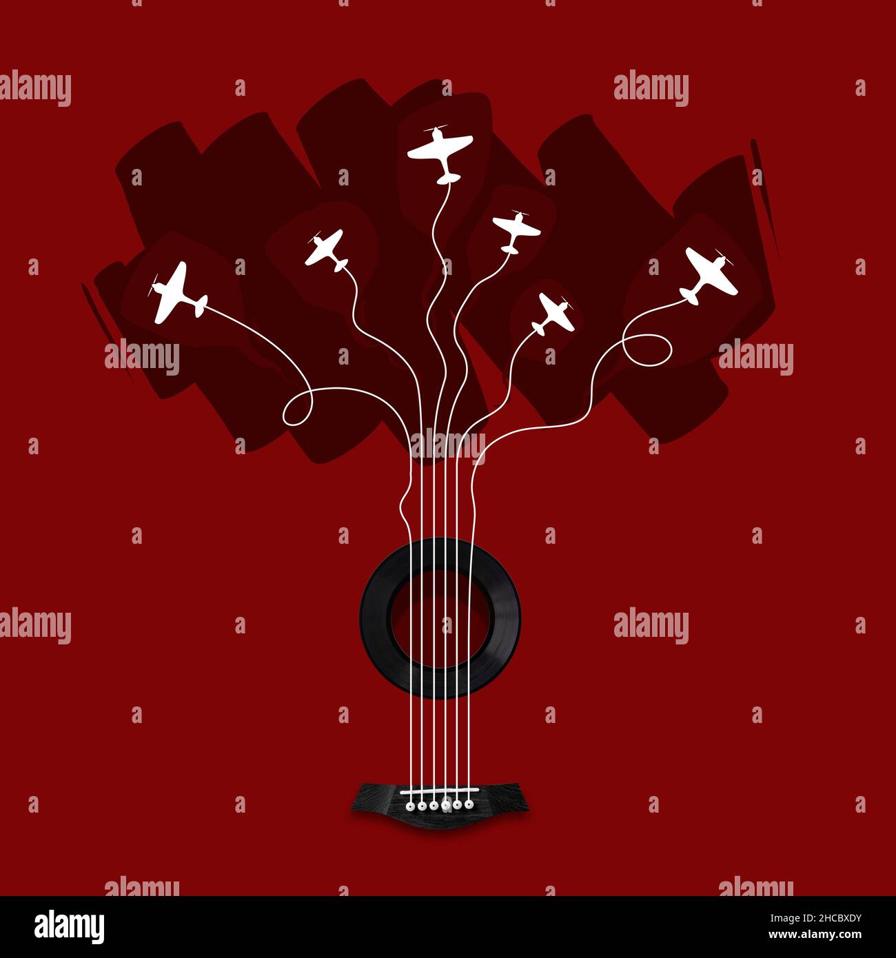 Contemporary art collage of guitar strings making lovely sounds ...