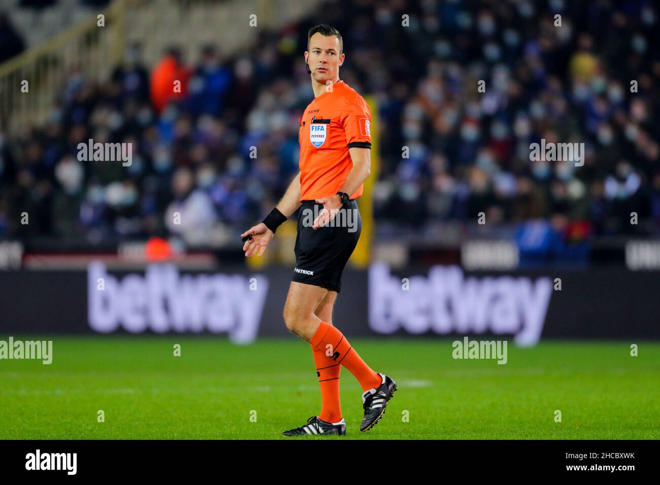 BRUGES, BELGIUM - DECEMBER 23: referee Bram Vandriessche during the ...