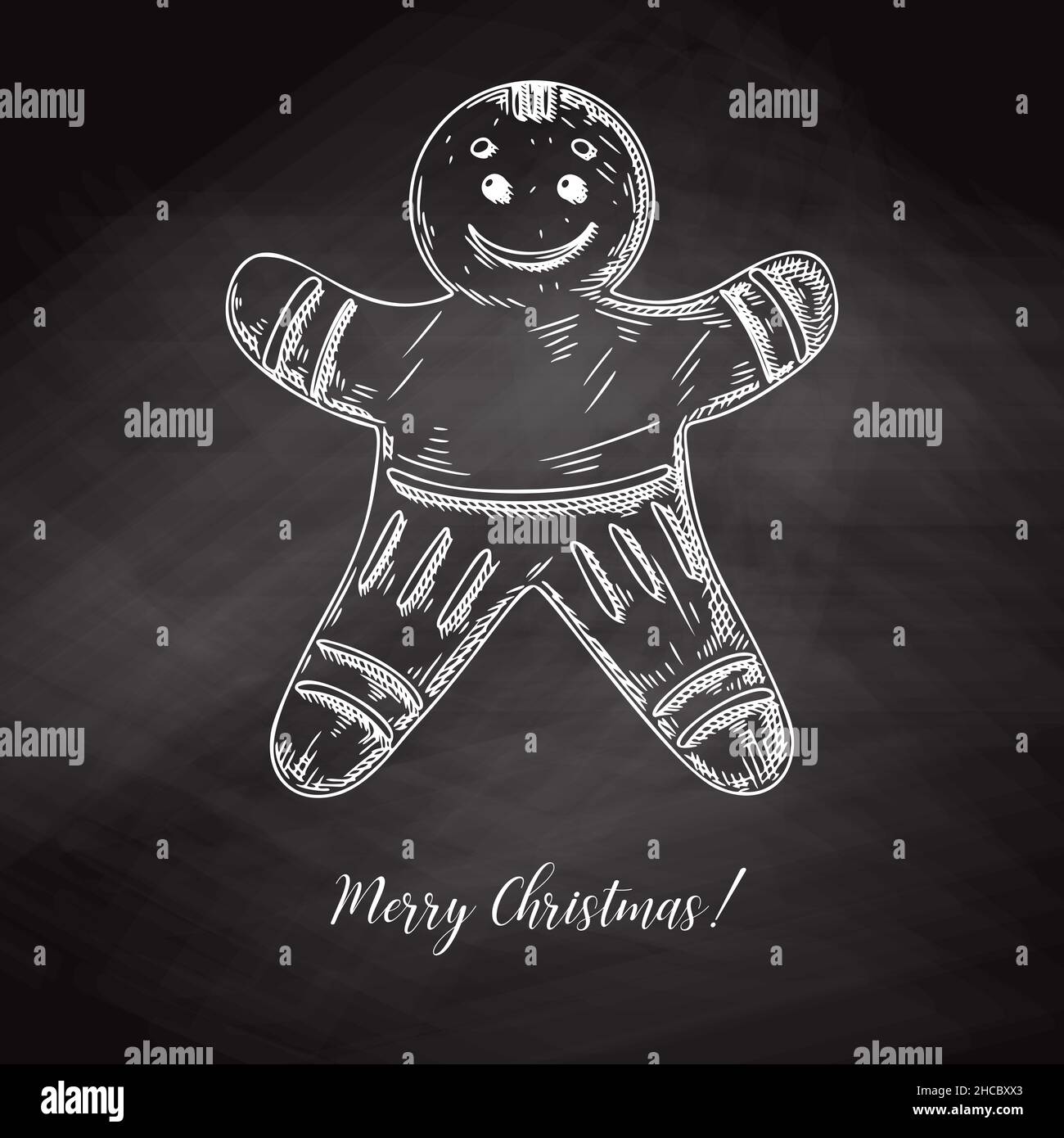 Gingerbread man isolated on background. Sketch, hand drawn illustration ...