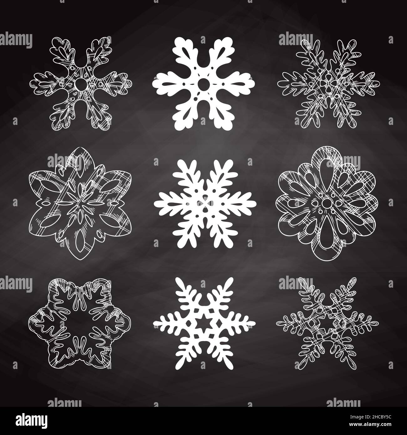 Set of different snowflakes isolated on a background. Sketch ...