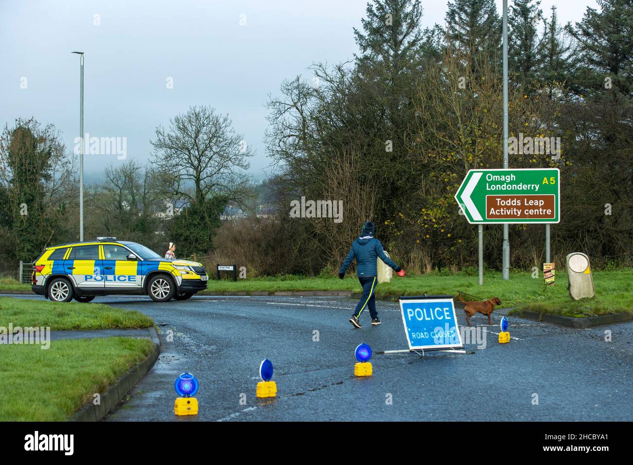 PSNI parked on a partly closed Omagh Road at the Ballygawley roundabout ...