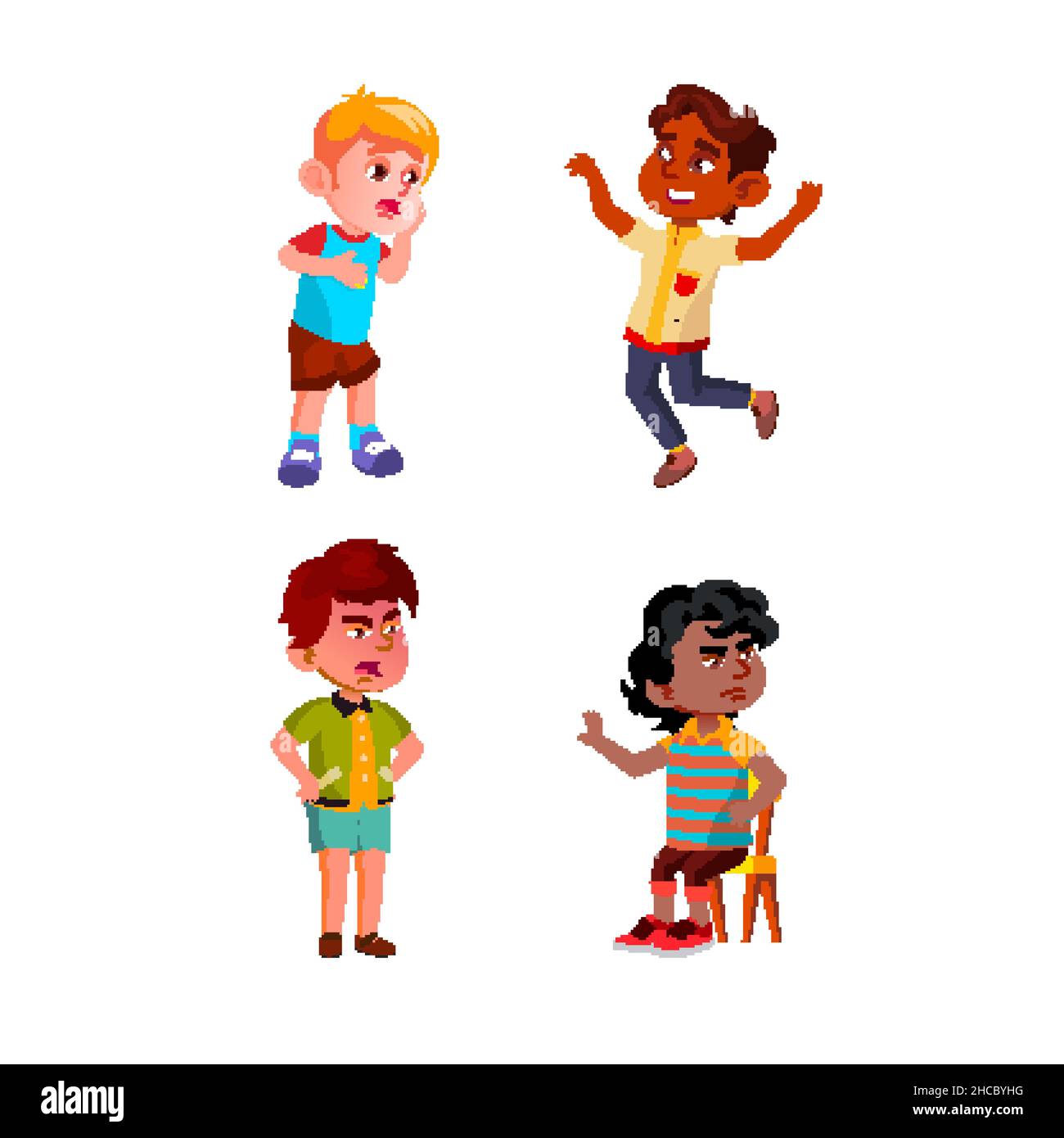 Boys Kids Emotions And Mood Variation Set Vector Stock Vector Image ...