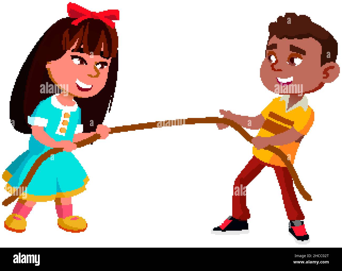 Preteen Children Pulling Rope Together Vector Stock Vector Image & Art ...