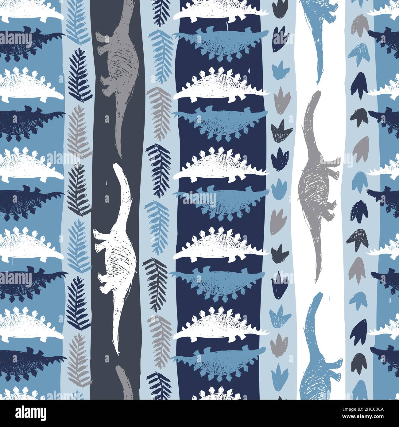 Vector blue dinosaur vertical stripes arrangement sketch repeat pattern ...