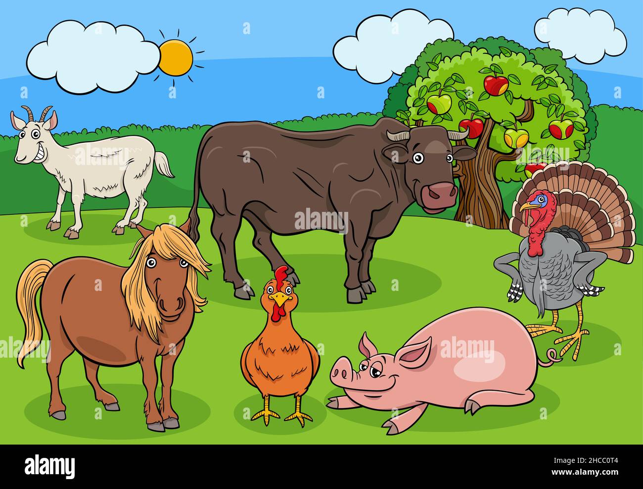 Cartoon illustration of funny farm animals comic characters group Stock ...
