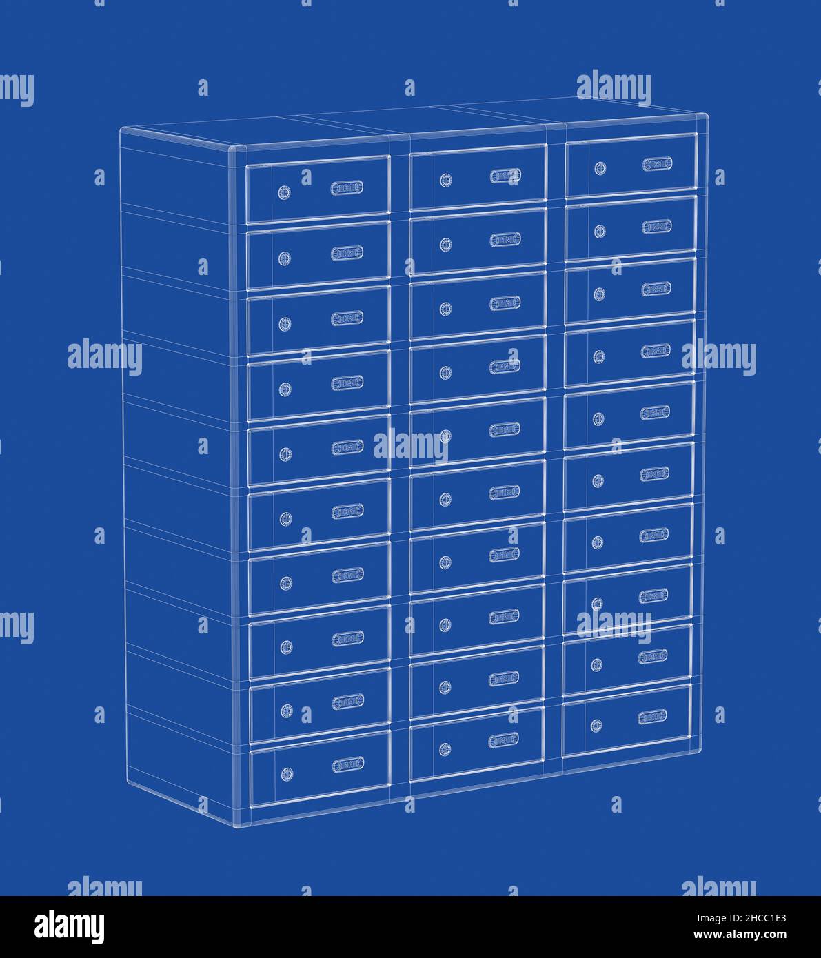 3d wire-frame model of bank safety lockers cabinet Stock Photo - Alamy