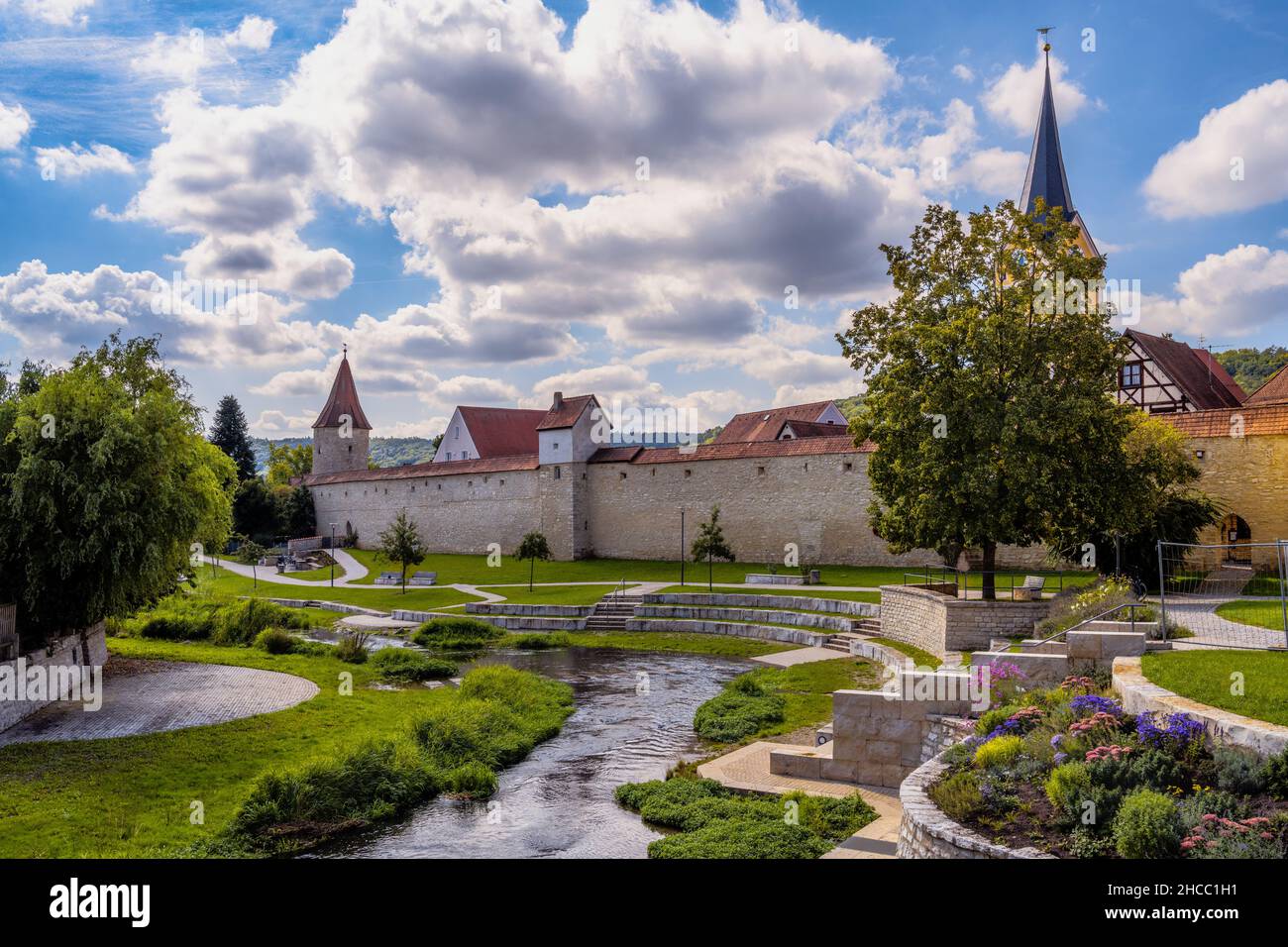 Park at the historic city wall of Berching (Germany Stock Photo - Alamy