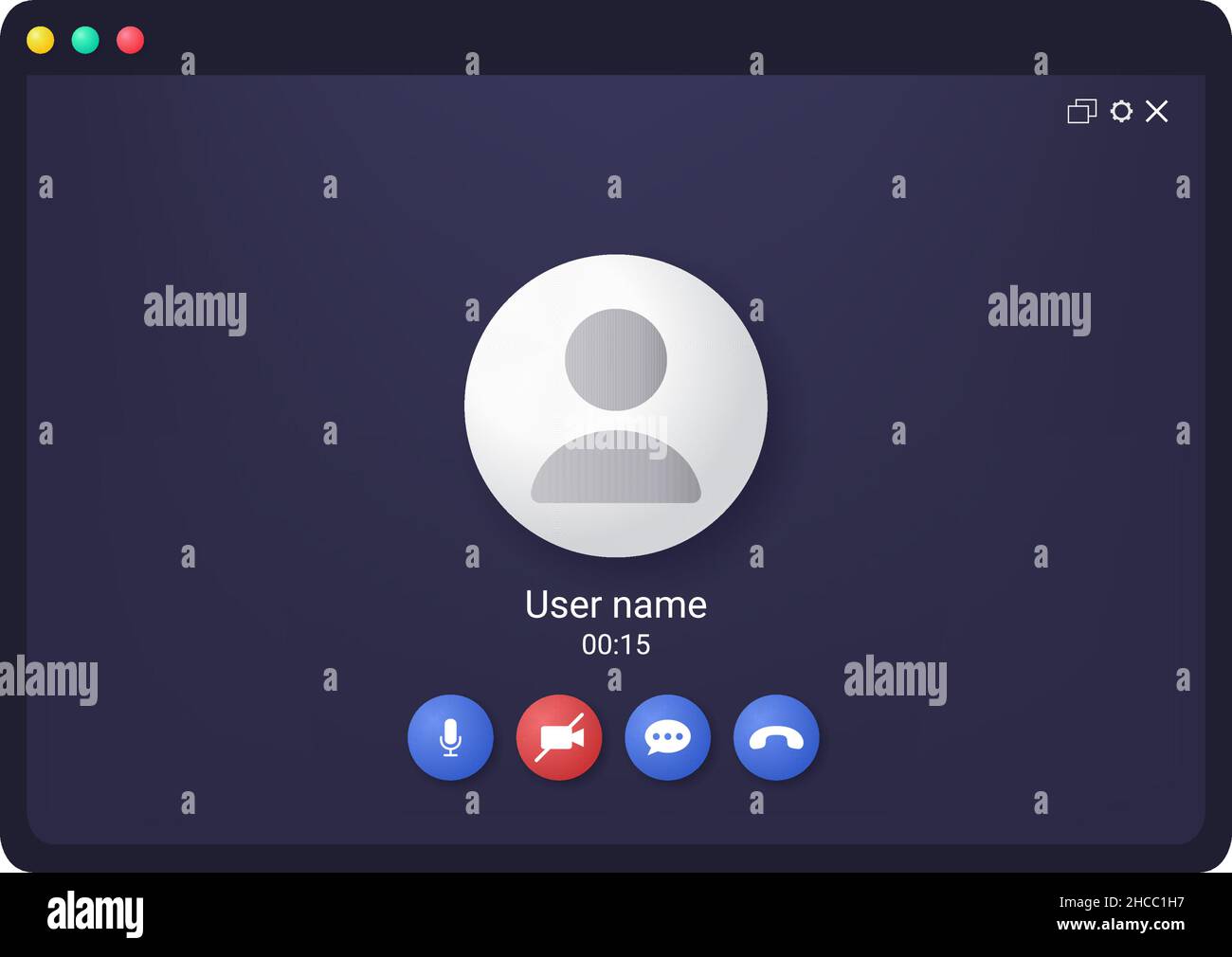 Video call screen with user silhouette. Video chat interface window ...