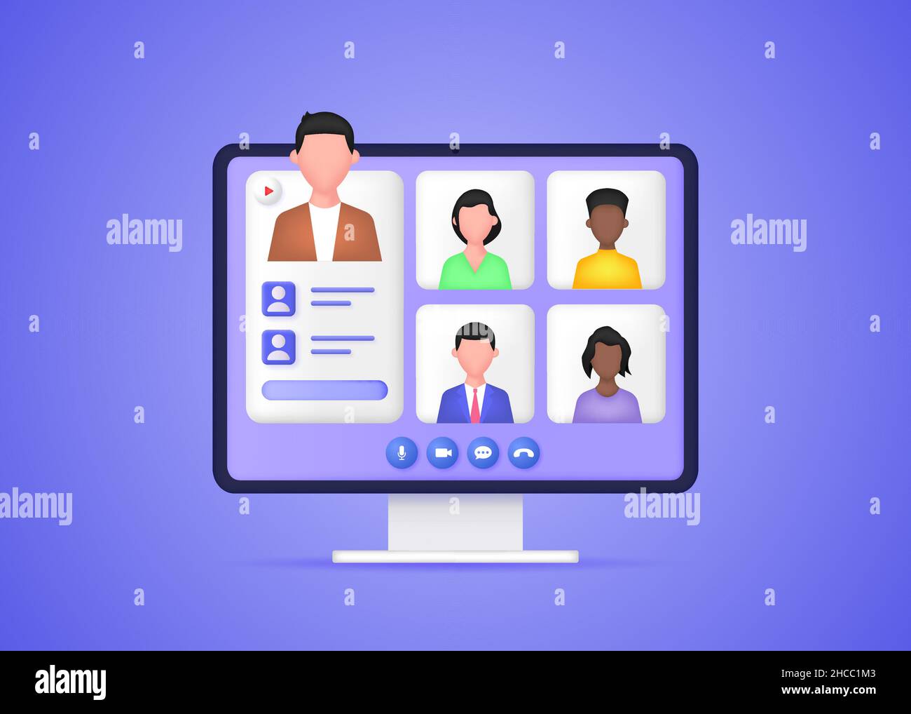 Online meeting. People communicate with each other by video connection ...