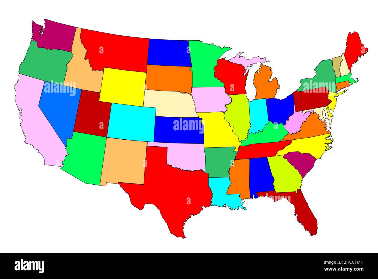 An outline map of the USA states in a patchwork style over a white ...