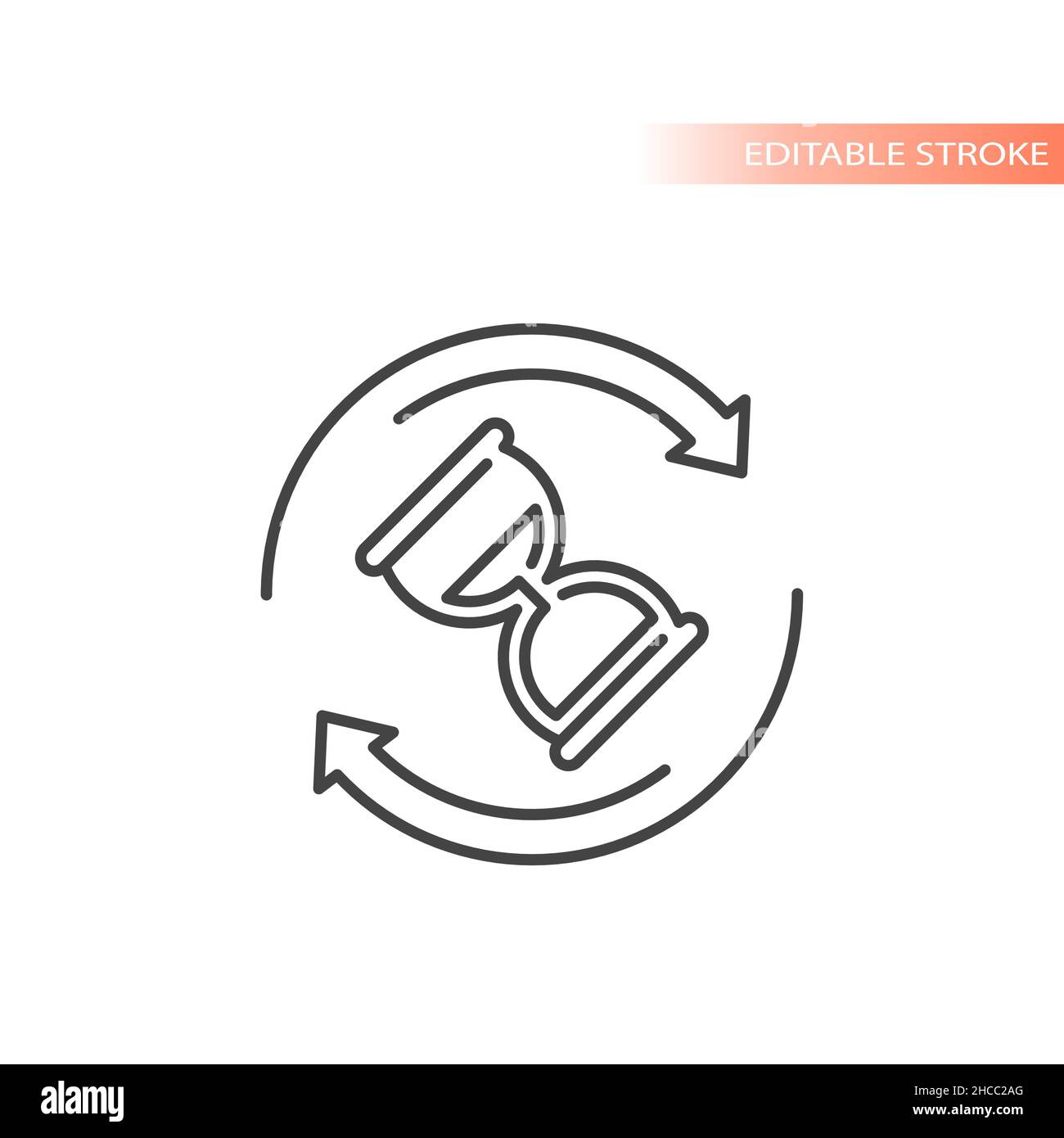 Hourglass in circle arrows outlined vector icon. Sand clock cycle line ...