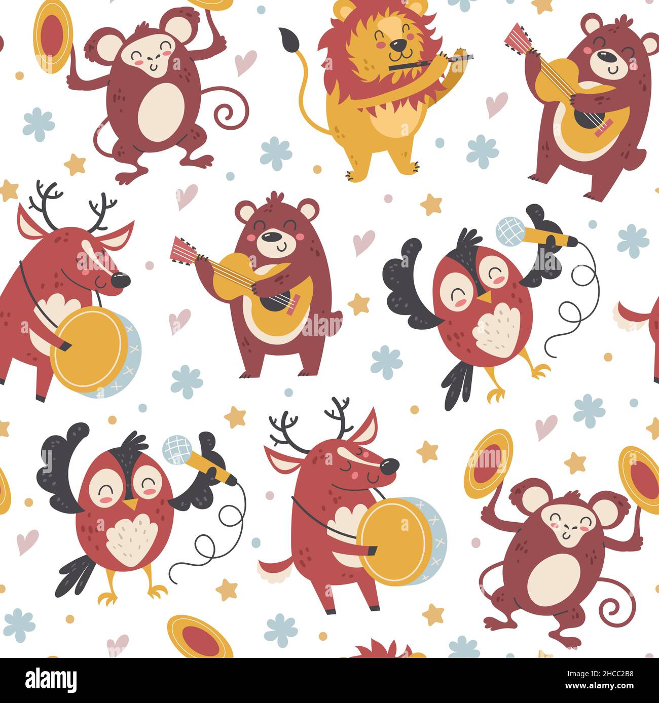 Seamless animals musicians. Funny musical orchestra characters. Forest ...