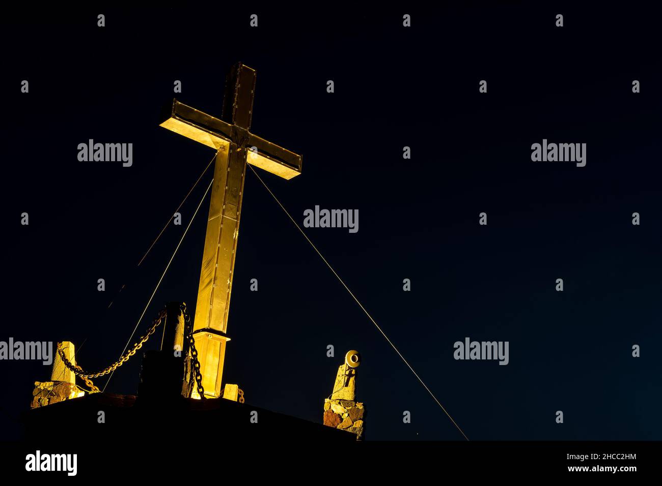 Large metal cross, 7 meters high, on a rock above the Monastery of ...