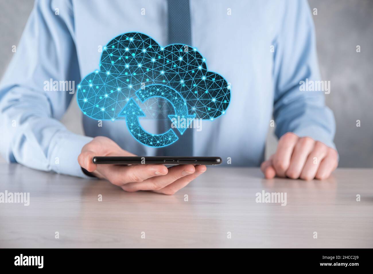 Cloud technology. Polygonal wireframe cloud storage sign with two ...