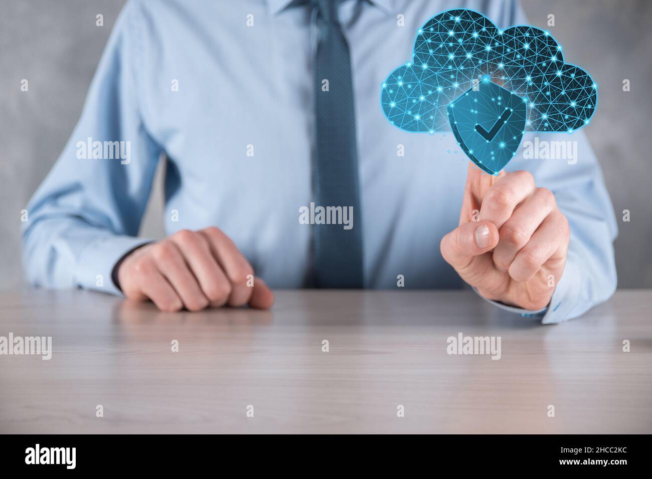 Cloud technology. Polygonal wireframe cloud storage sign with shield ...