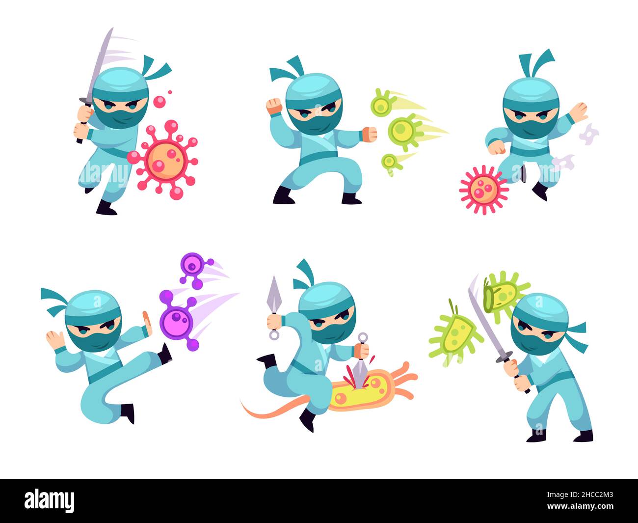 Ninja doctor fight virus. Medical character against microbes. Health ...