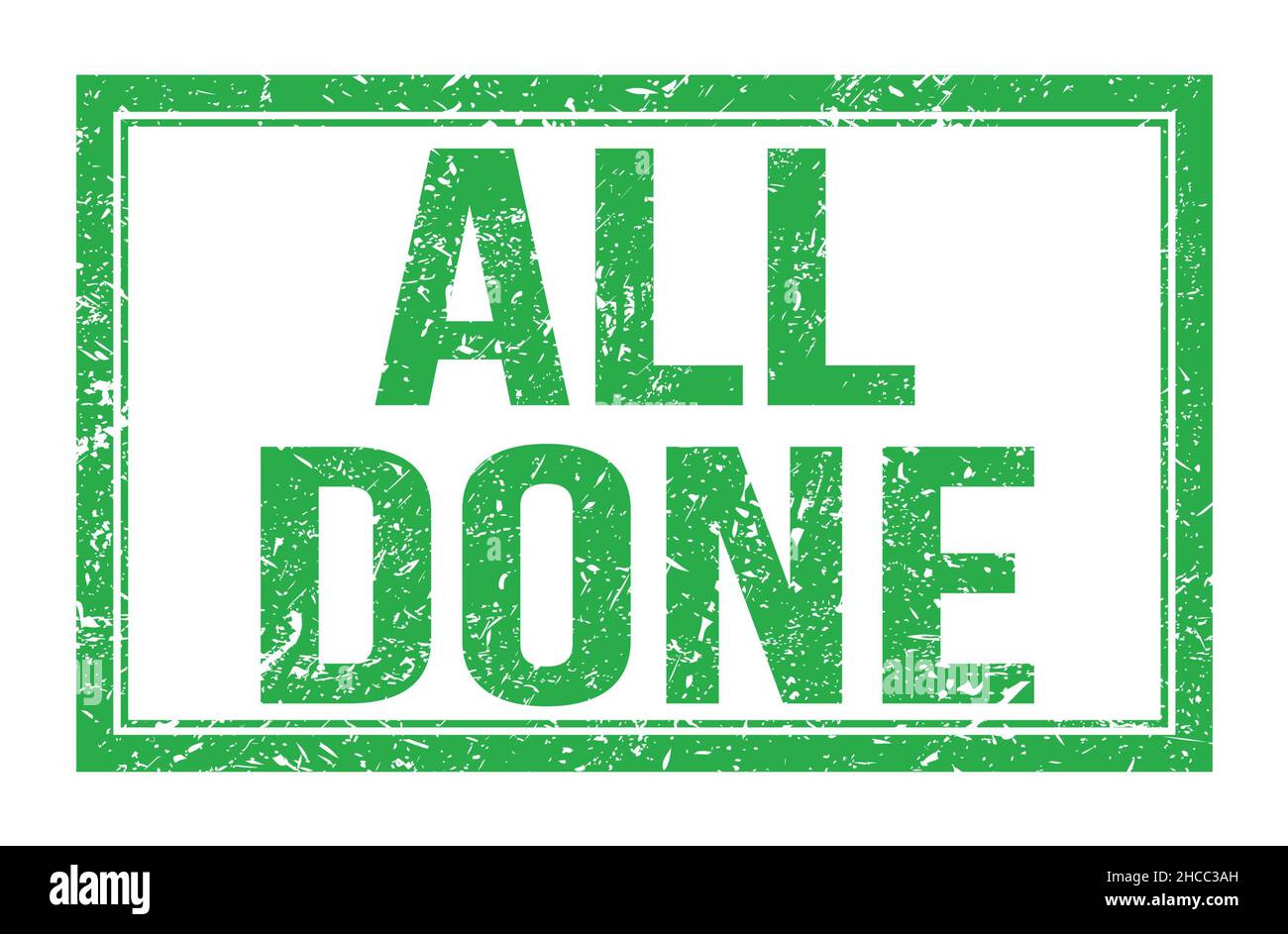 ALL DONE, words written on green rectangle stamp sign Stock Photo - Alamy