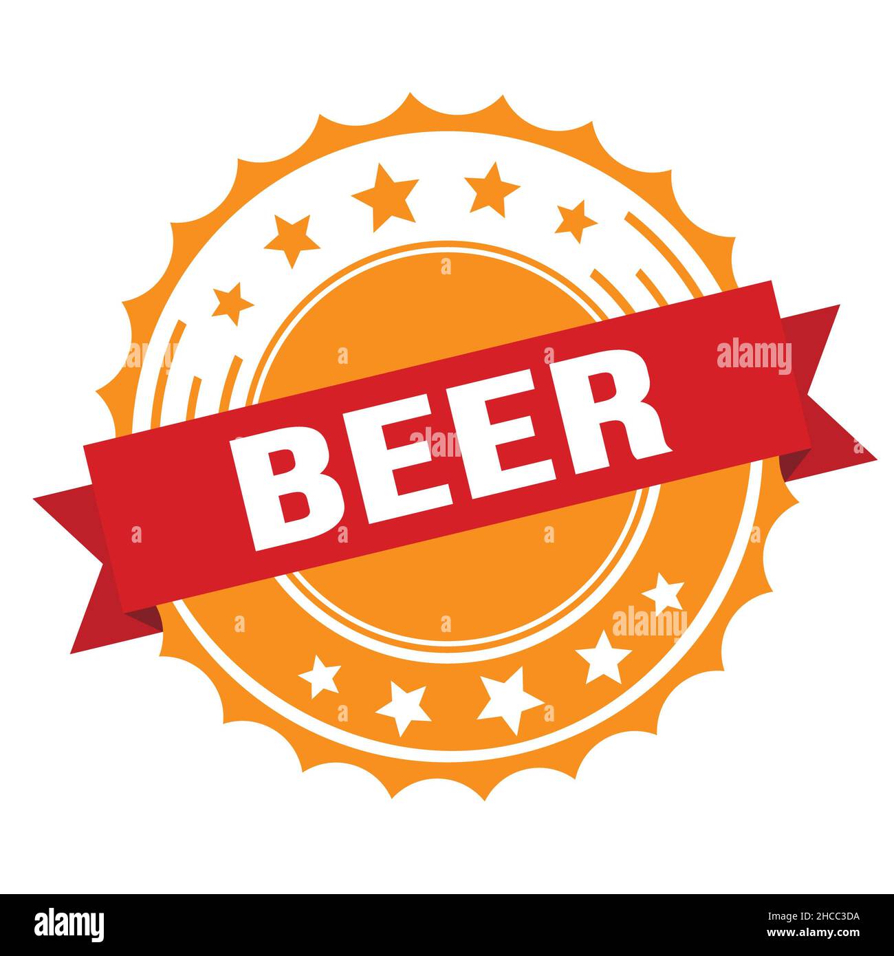 BEER text on red orange ribbon badge stamp Stock Photo - Alamy