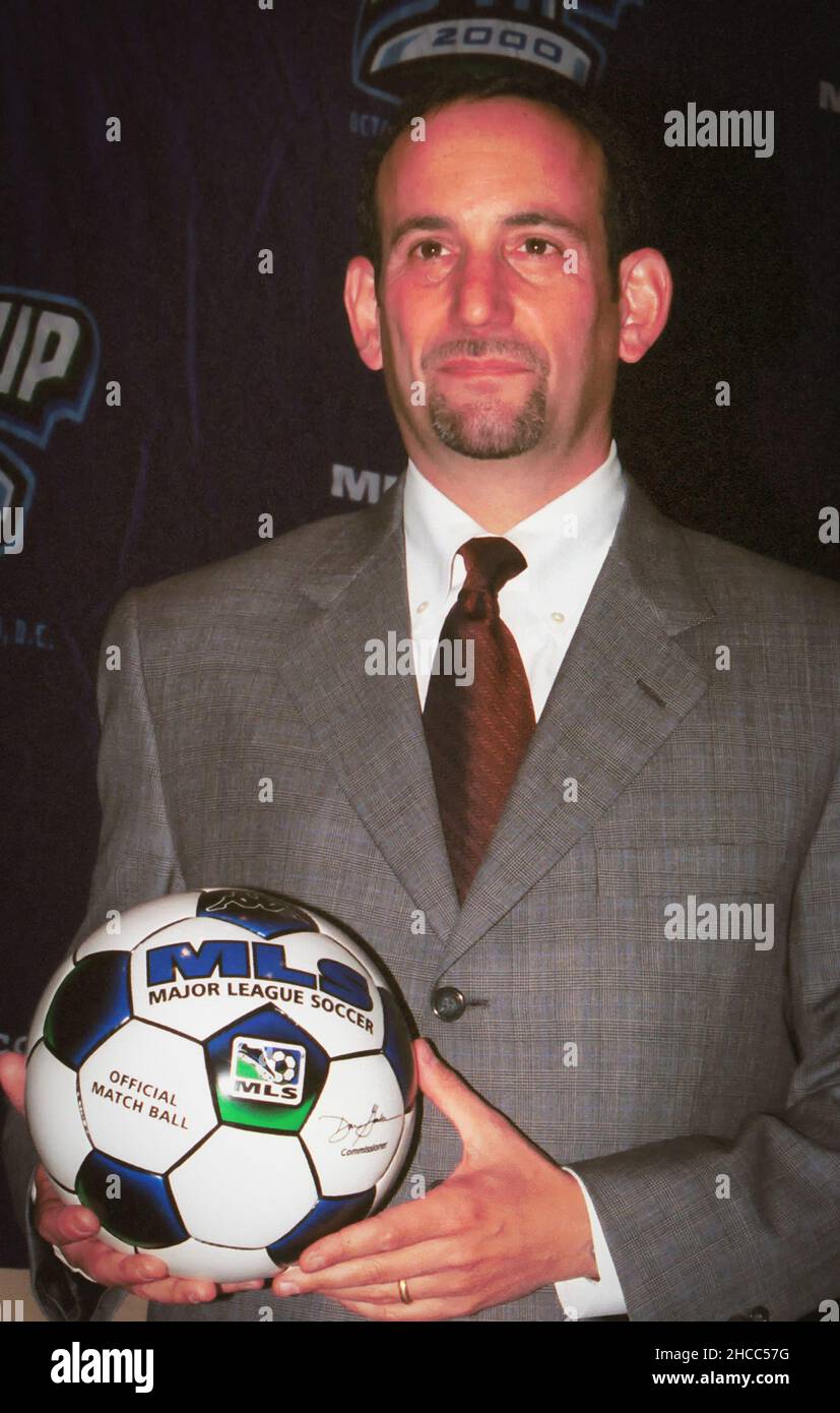 MLS commissioner Don Garber with the new official game ball in 2000 ...