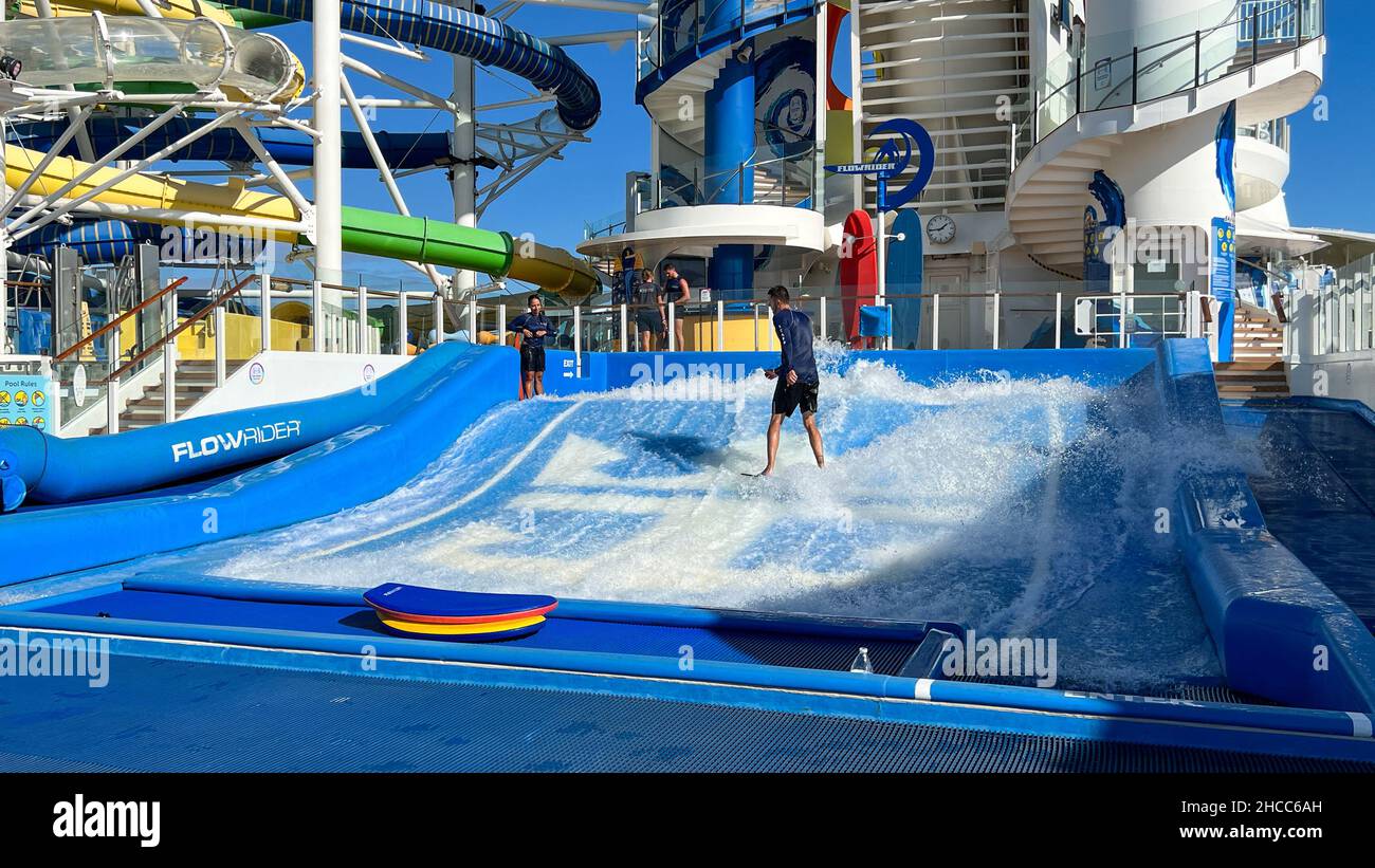 Orlando, FL USA - December 6, 2021: The Flowrider area aboard the Royal ...