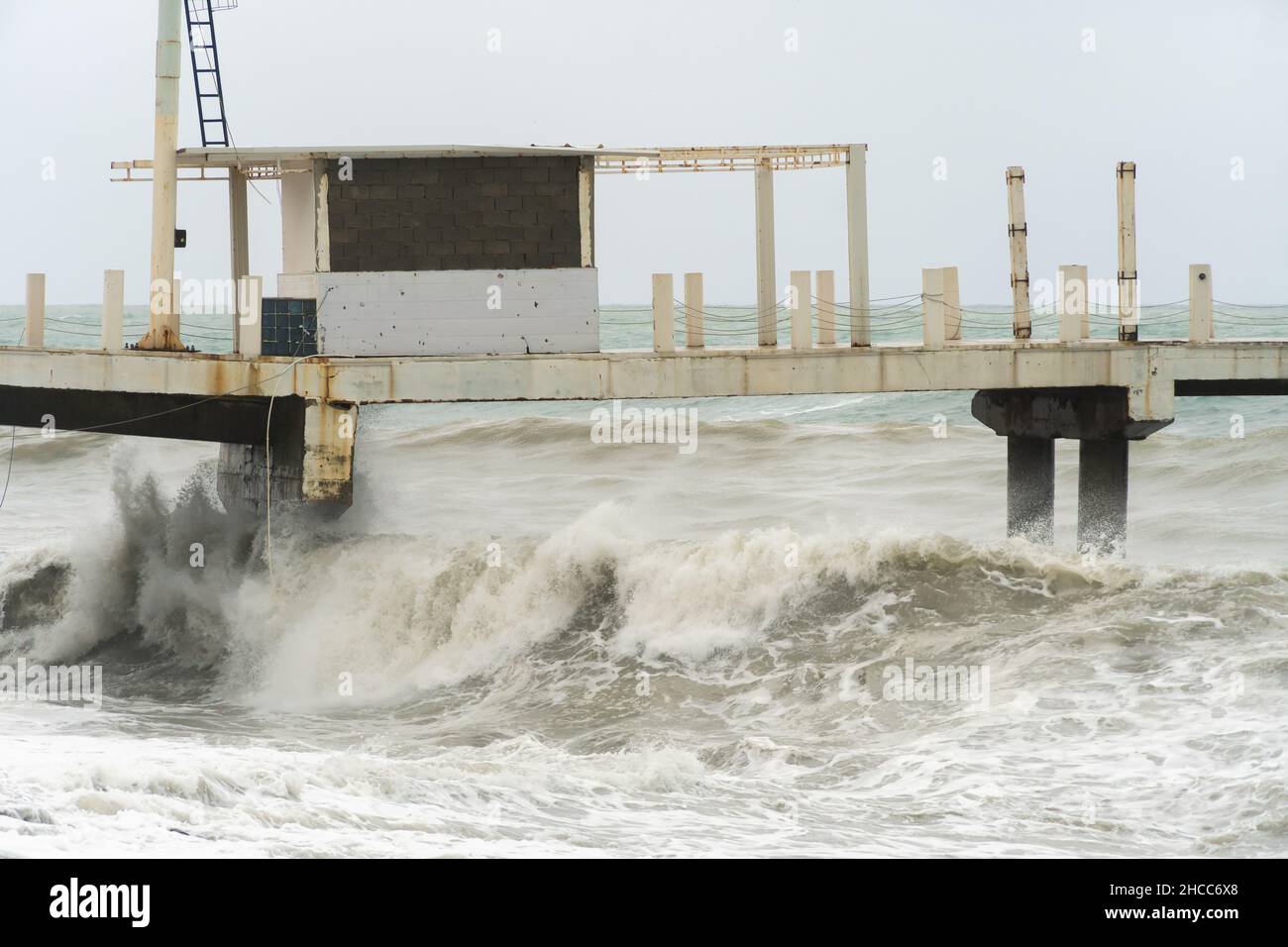 Storm waves on the Black Sea coast, Batumi, Georgia. Huge waves under ...