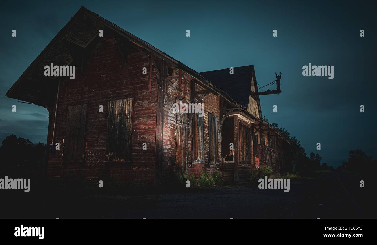 Abandoned Factory Exterior At Night
