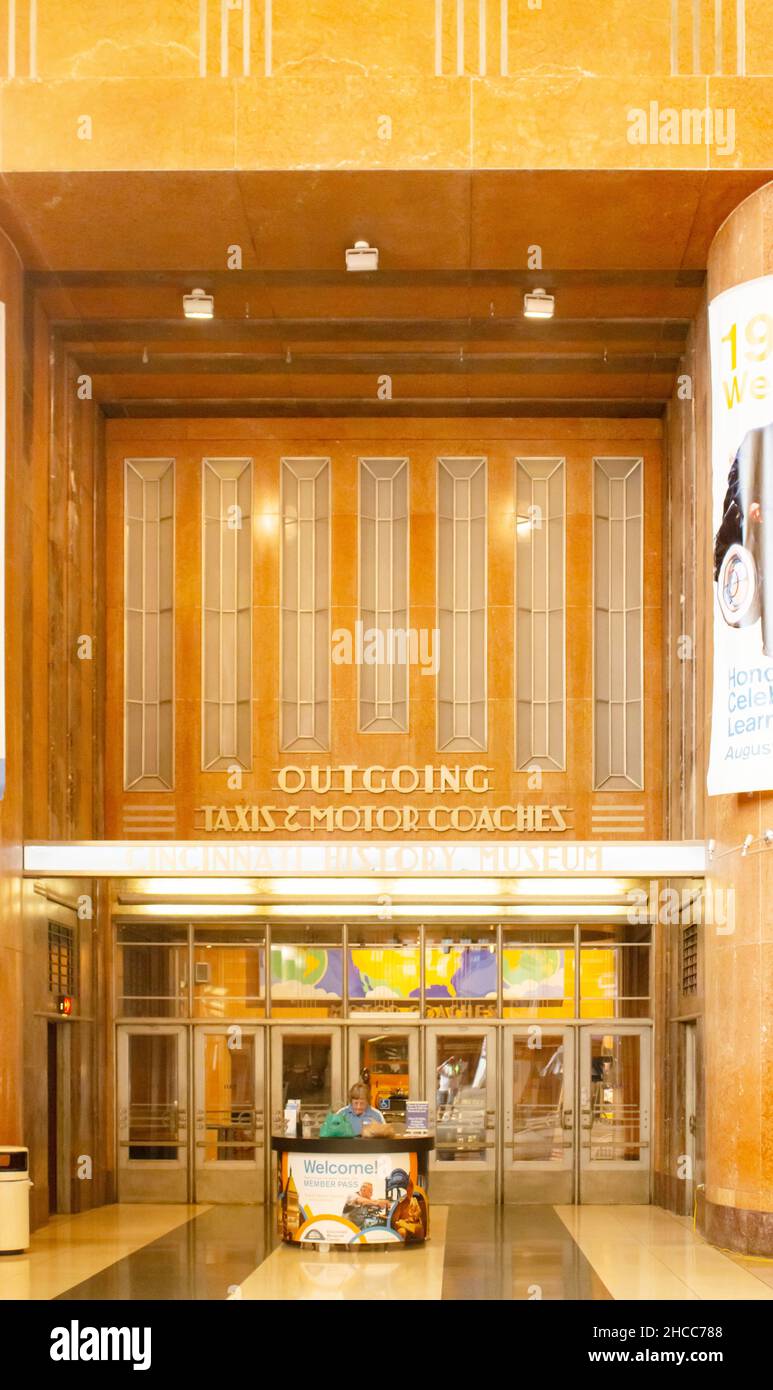 exit door with writing Cincinnati Union Terminal is an Art Deco ...