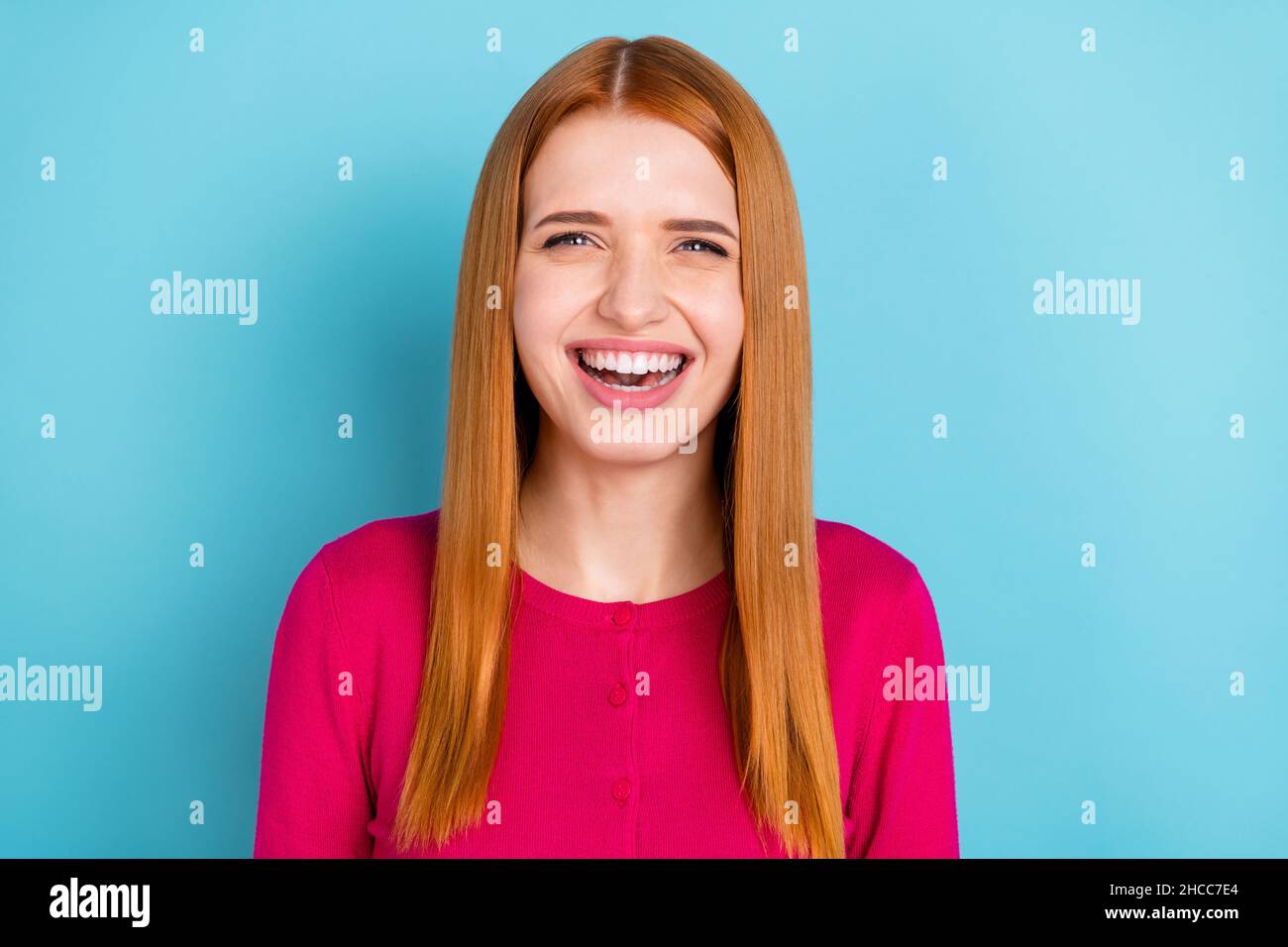 Photo of young sweet foxy hairdo lady wear pink sweater isolated on ...