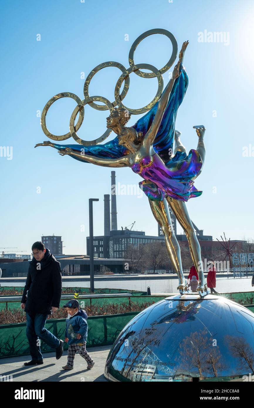 A statue with the Olympic Rings titled "Dating With the Winter Olympics ...