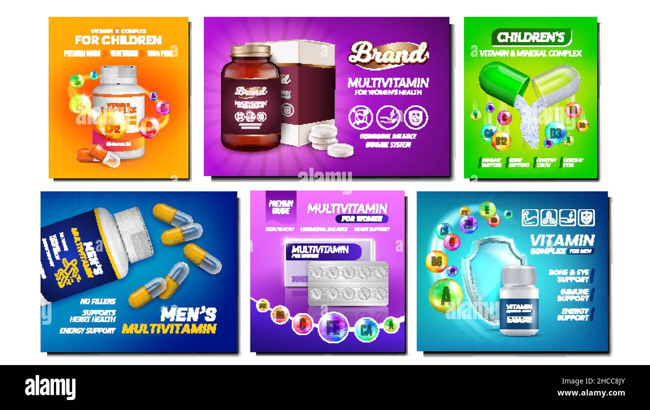 Vitamin health supplement poster set vector Stock Vector Image & Art ...