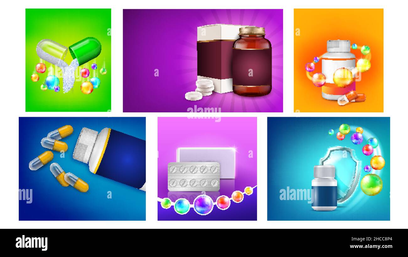 Vitamin health supplement poster set vector Stock Vector Image & Art ...