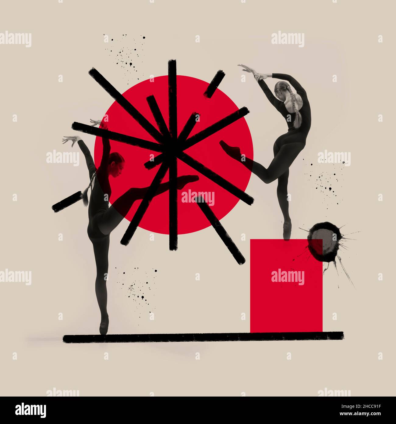 Contemporary art collage. Young professional ballerina dancing ...