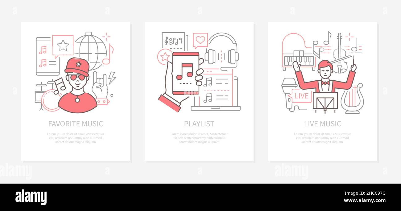 Favorite music - modern line design style banners set on white ...
