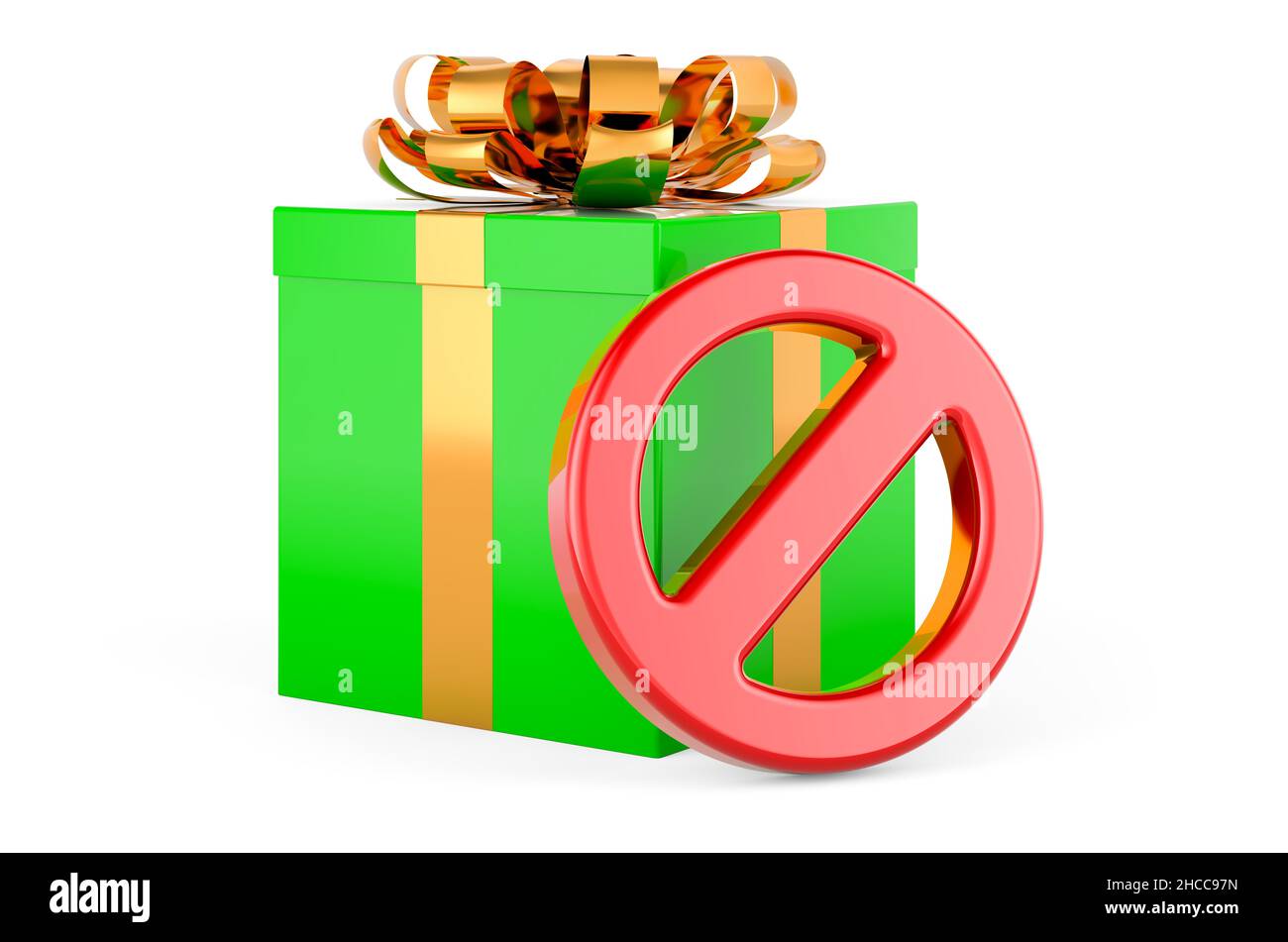 Forbidden sign with gift box, 3D rendering isolated on white background ...