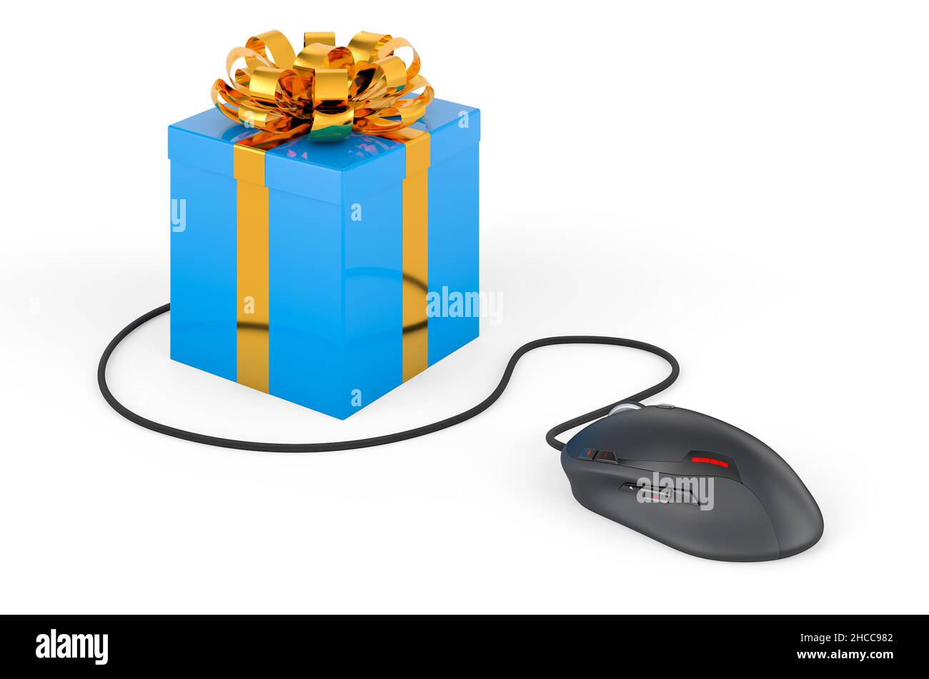 Gift box with computer mouse. Online shopping concept. 3D rendering ...